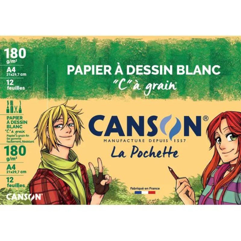 Canson C à grain - Pochette papier à dessin - 12 feuilles - A4 - 180 gr ...