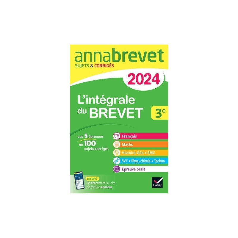 Accueil Librairie L'intégrale du brevet 3e - Sujets & corrigés - Grand ...